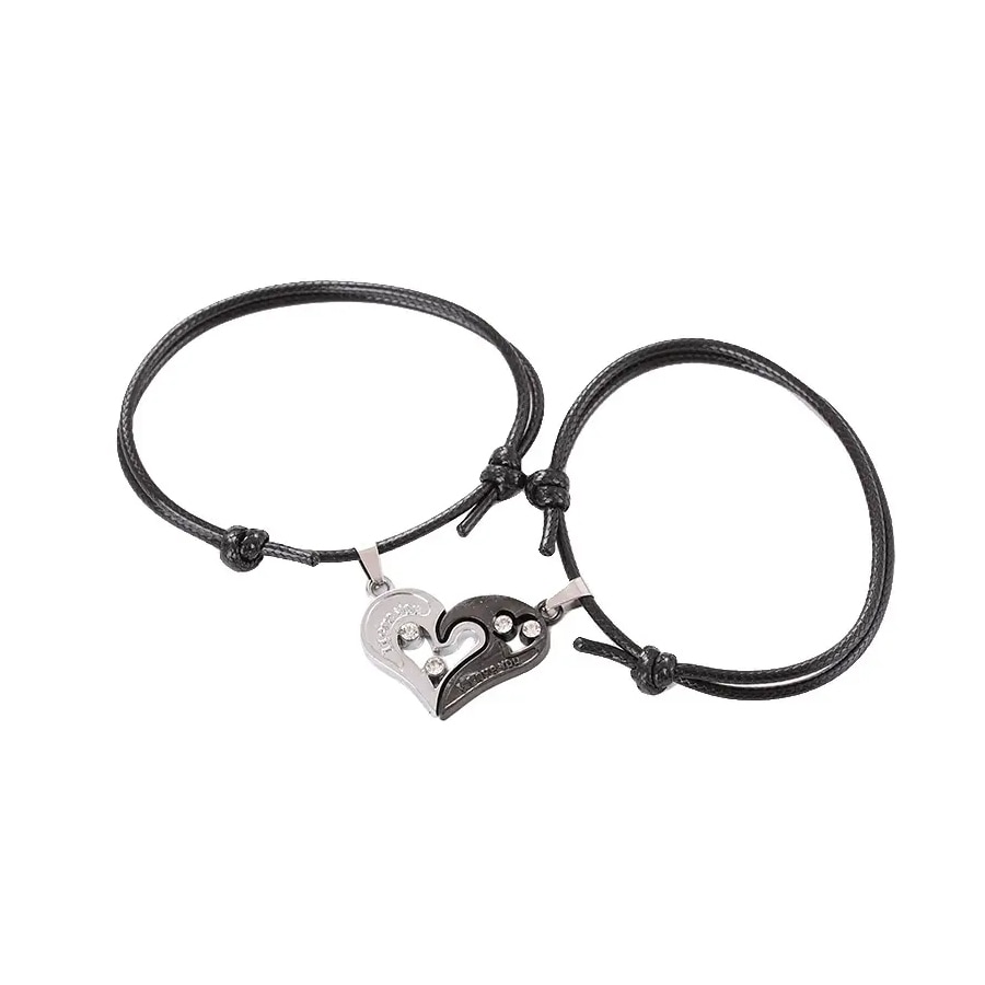 Set 2 bratari reglabile cu pandantiv inima, culoare neagra - eMAG.ro