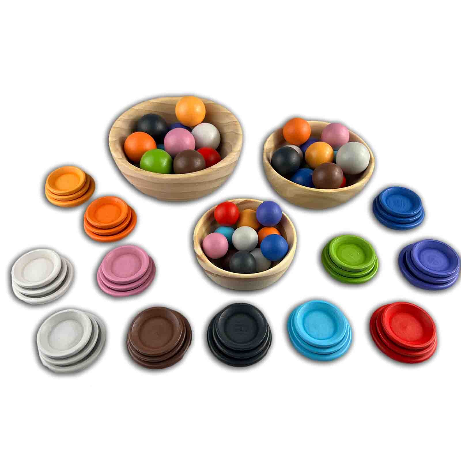 Joc motricitate fina, Montessori, sortare bile colorate din lemn, cu ...