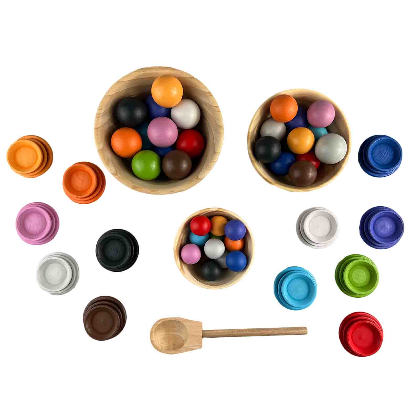 Joc motricitate fina, Montessori, sortare bile colorate din lemn, cu ...