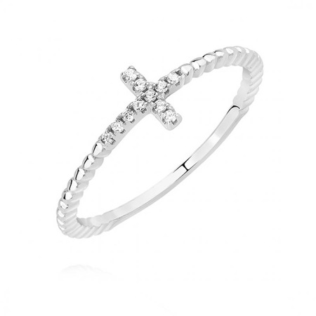 Inel argint 925, JW258-6, model cruce cu pietre, placat cu rodiu ...