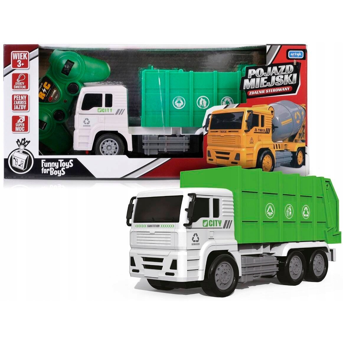 Masina de gunoi, Artyk, Cu telecomanda, 3ani+, Verde - eMAG.ro