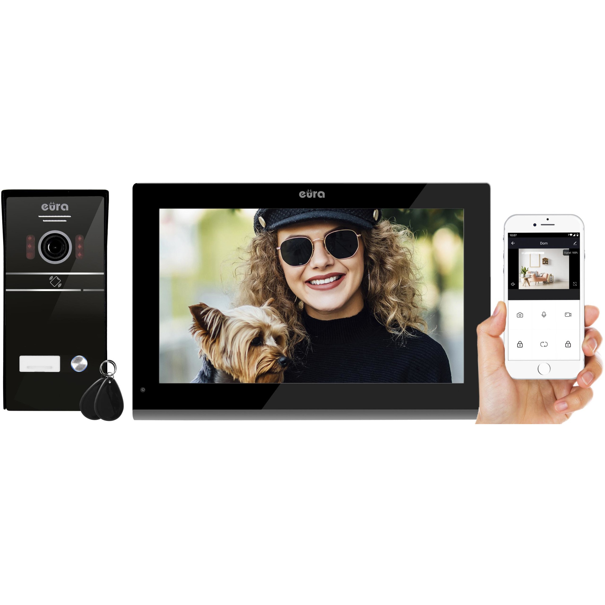 Videointerfon, Eura, Wi-Fi, Cititor de carduri, 145x70x42mm, Negru ...