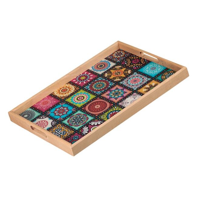Tava decorativa de servire cu manere, multicolor, design placi colorate ...