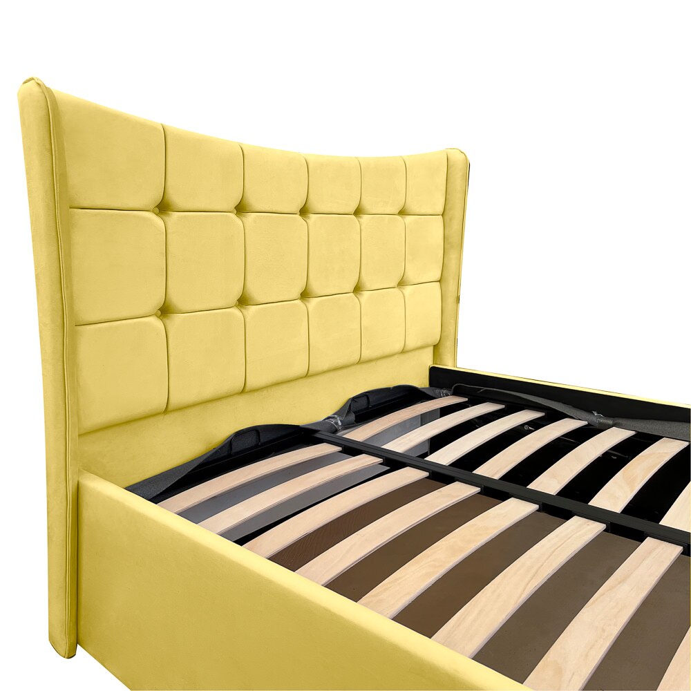 Pat tapitat Happy, cu spatiu de depozitare si somiera rabatabila ...