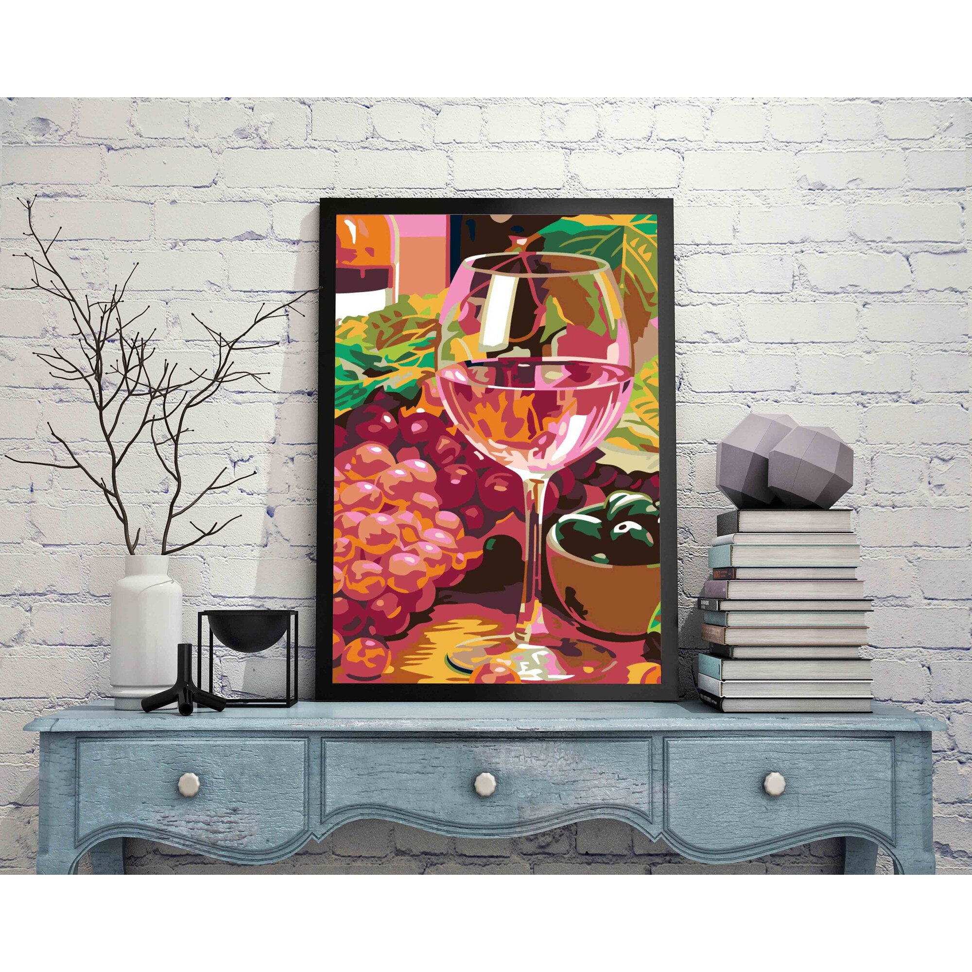 Set pictura pe numere Pahar cu vin 3276, panza bumbac pe rama lemn ...