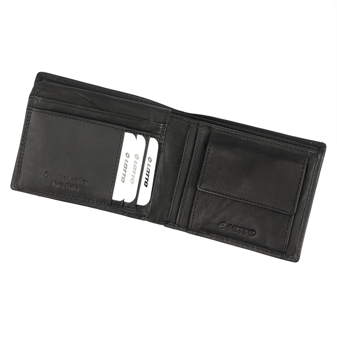 Portofel barbati, Lotto, Piele naturala, 12x9.5x2.5 cm, Negru - eMAG.ro