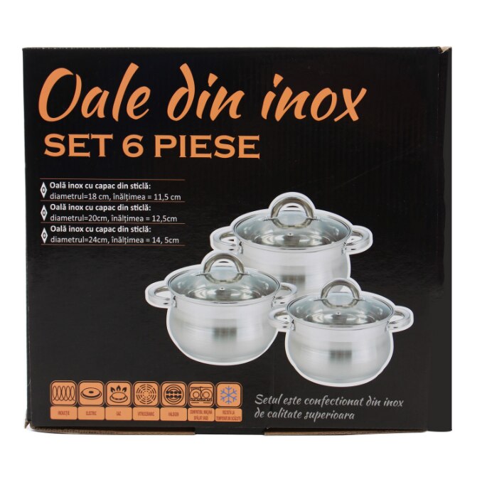 Set oale din inox, cu capac, 6 piese - eMAG.ro