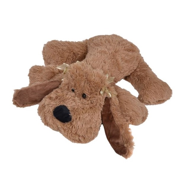 Catelusa din plus, cu fundite la urechi si blana moale, 50 cm, maro ...