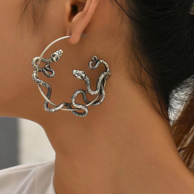 Cercei Snake, model sarpe incolacit, 6 cm, argintiu - eMAG.ro