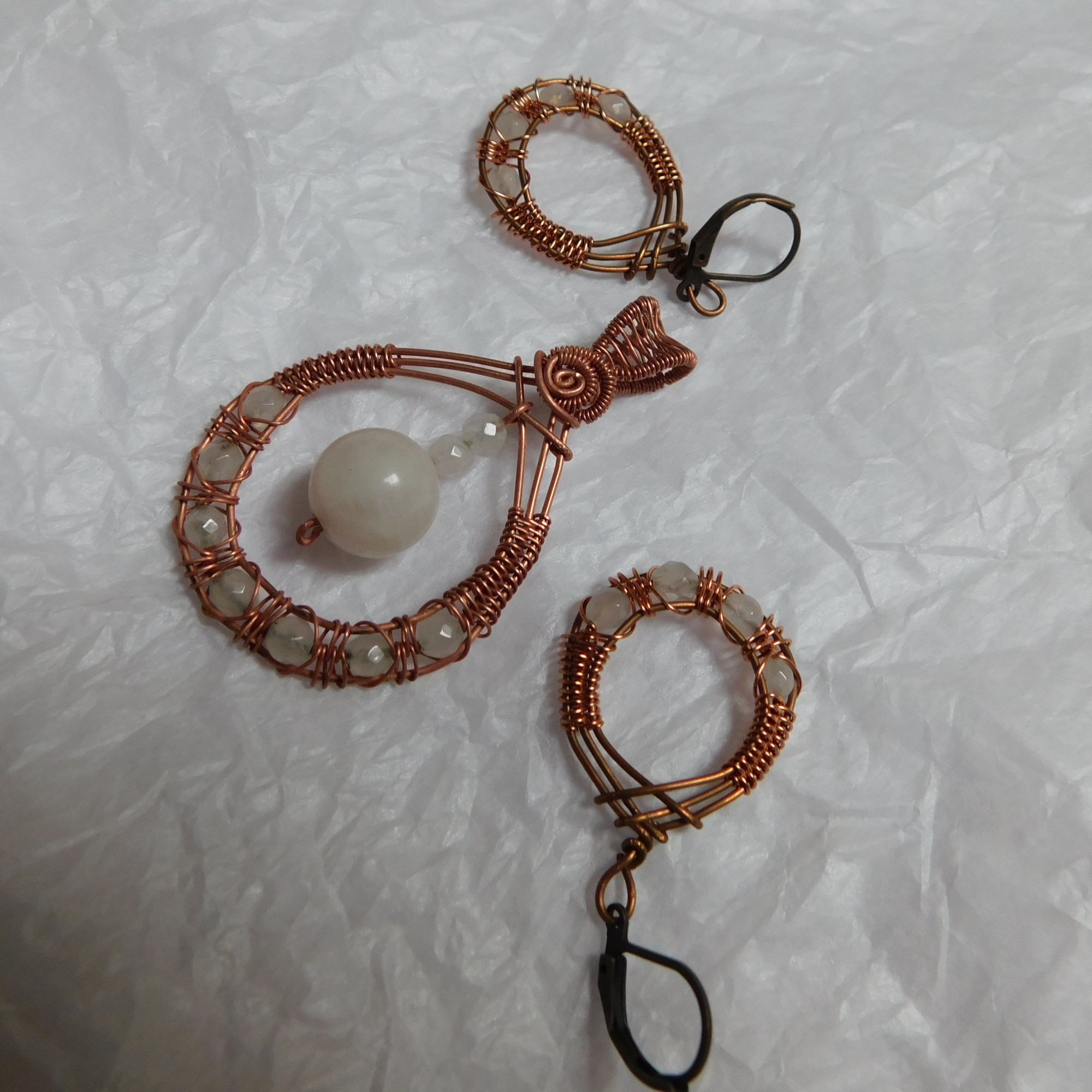 Set pandantiv si cercei din cupru, fishtail cu cuart roz - eMAG.ro