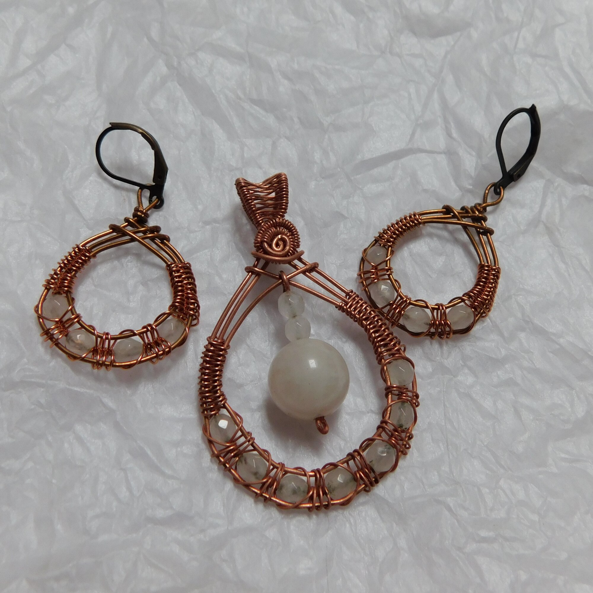 Set pandantiv si cercei din cupru, fishtail cu cuart roz - eMAG.ro