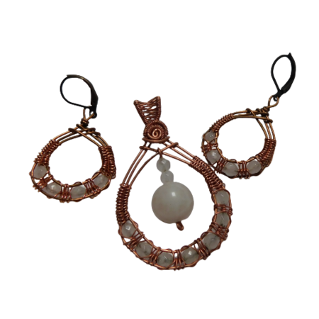 Set pandantiv si cercei din cupru, fishtail cu cuart roz - eMAG.ro