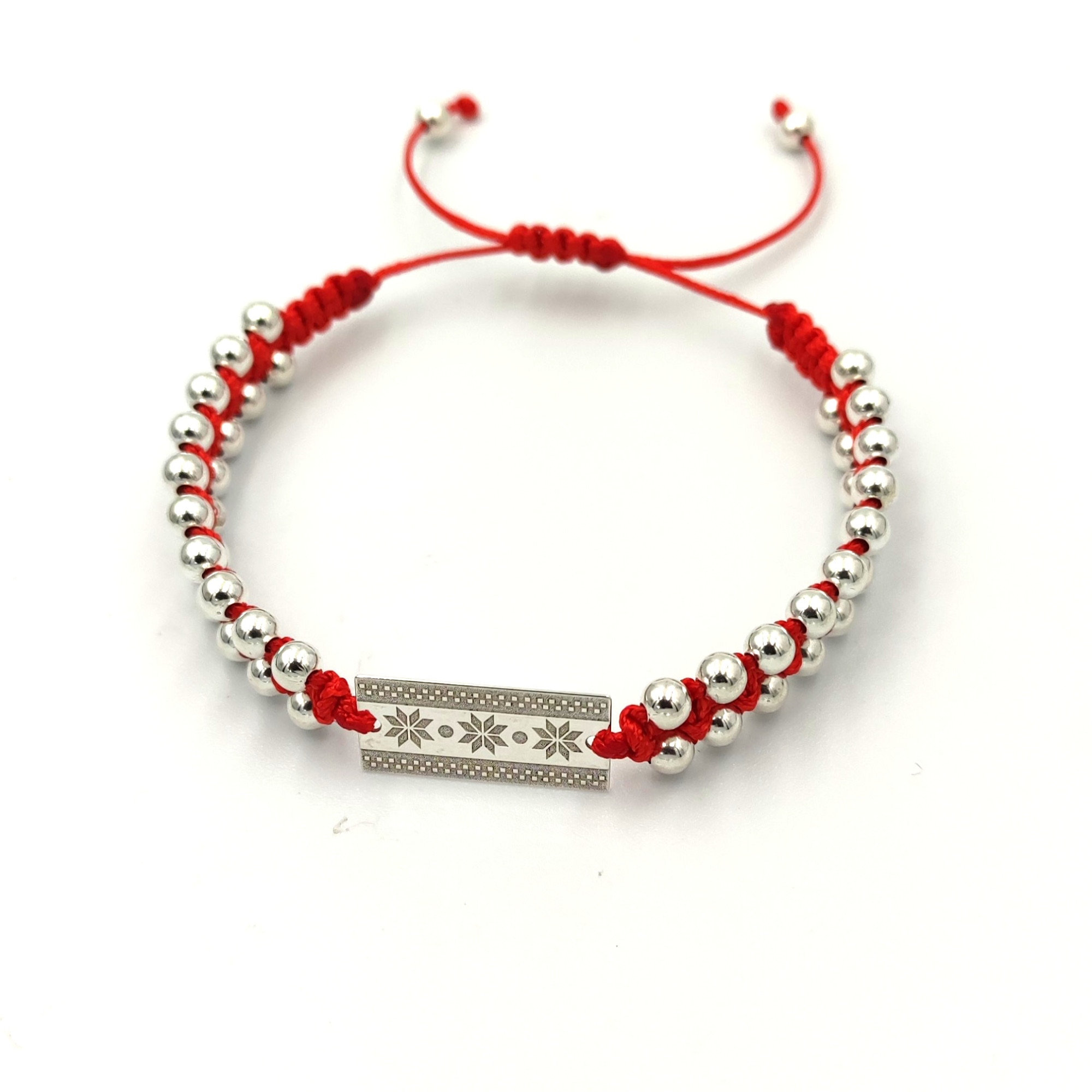 Bratara impletita manual cu margele argint 925, tablita cu motiv ...