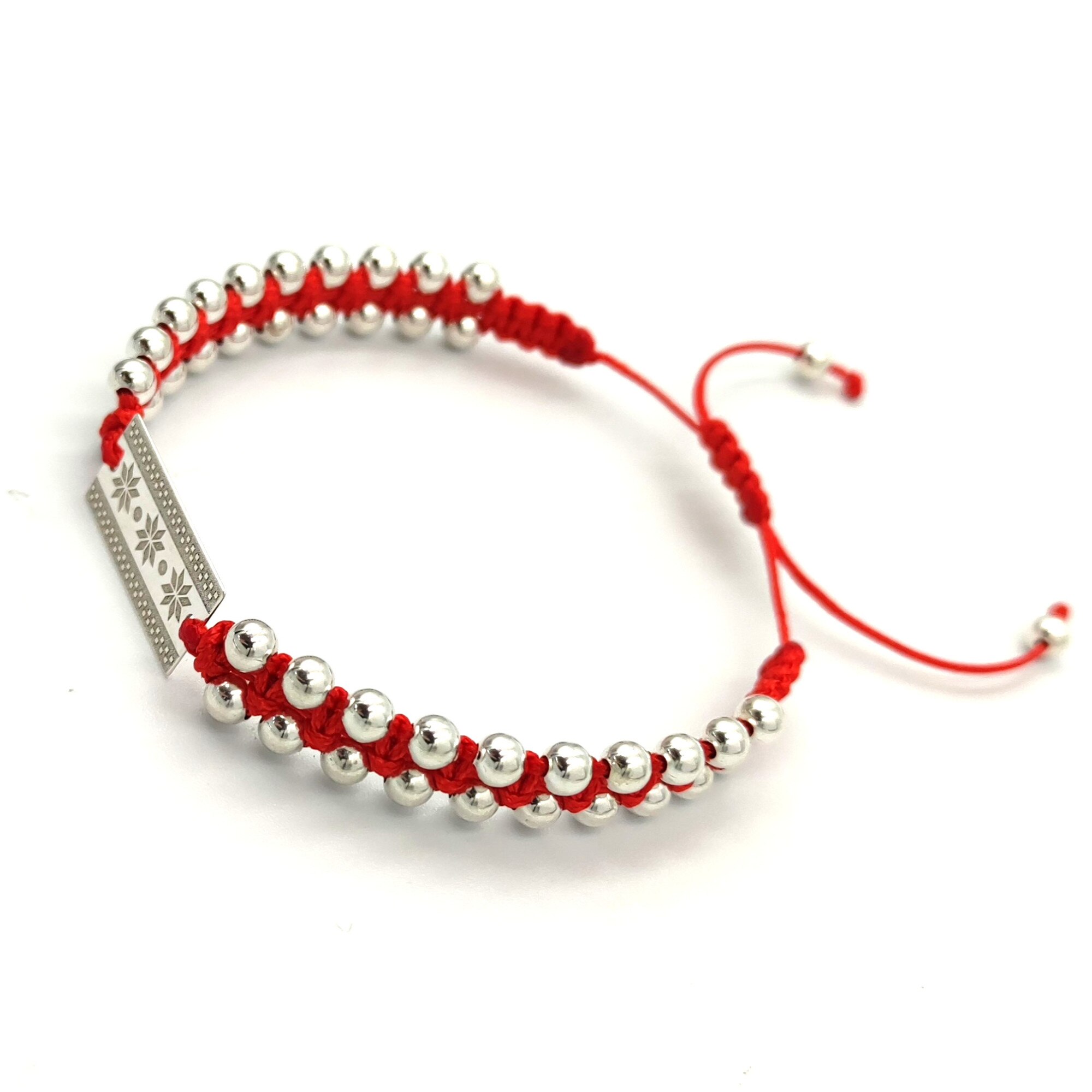 Bratara impletita manual cu margele argint 925, tablita cu motiv ...