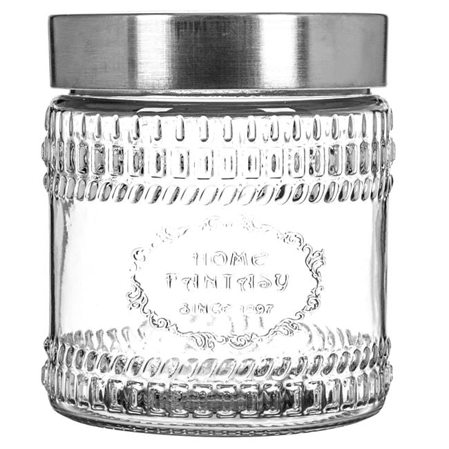Borcan din sticla, Herum®, cu capac si design in relief, Transparent ...