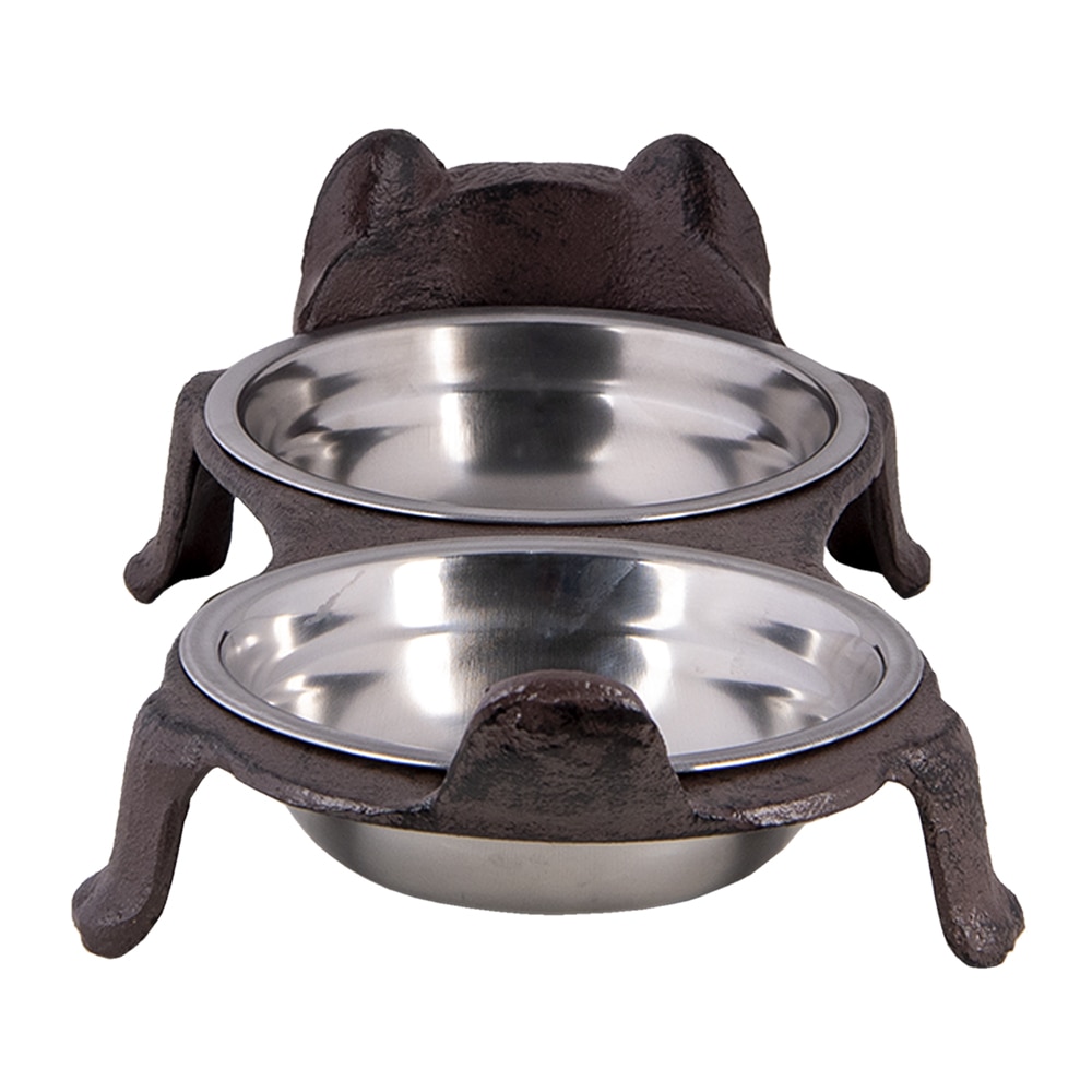 Bol dublu hranire animale fier maro 42x18x8 cm - eMAG.ro