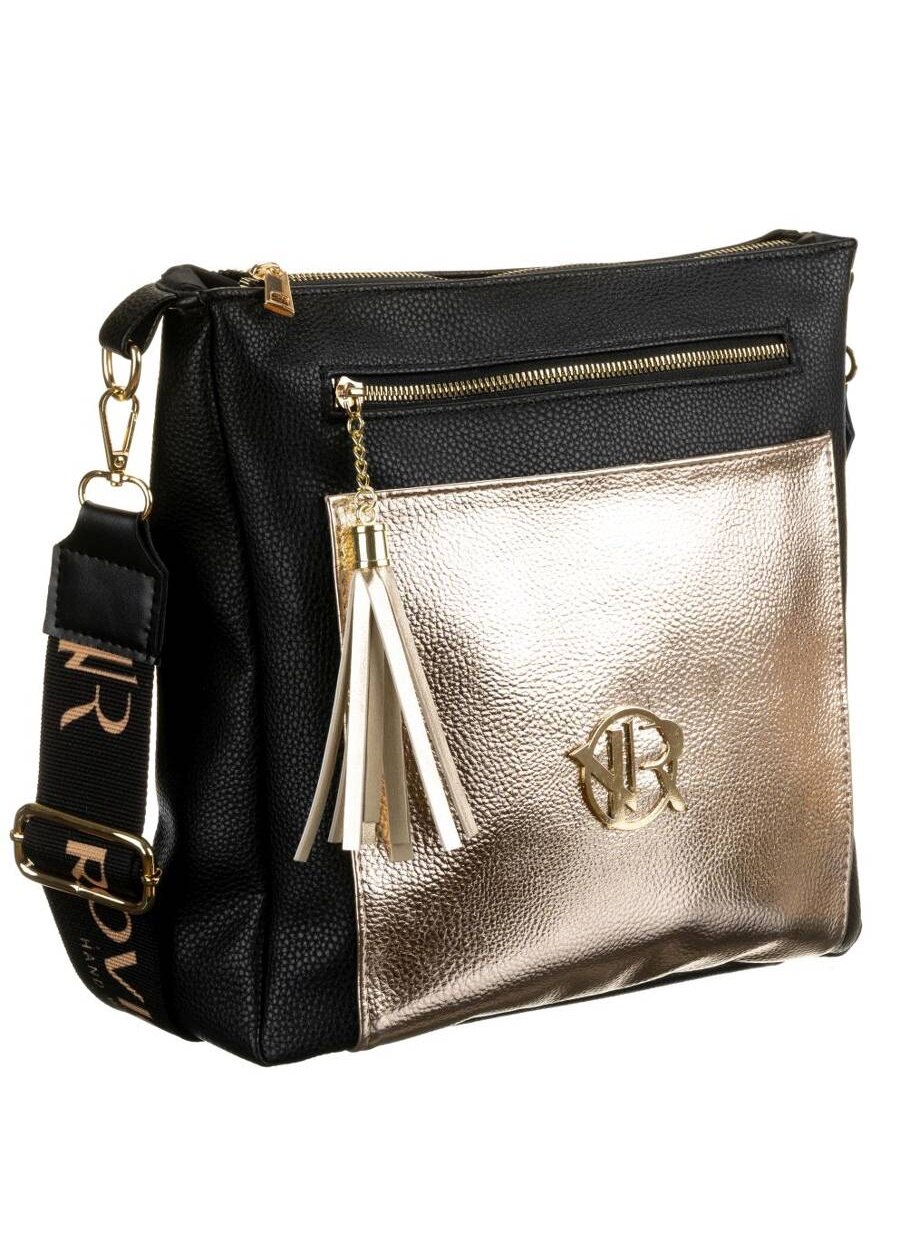 Geanta de umar dama, Rovicky, Piele ecologica, Negru/Auriu - eMAG.ro