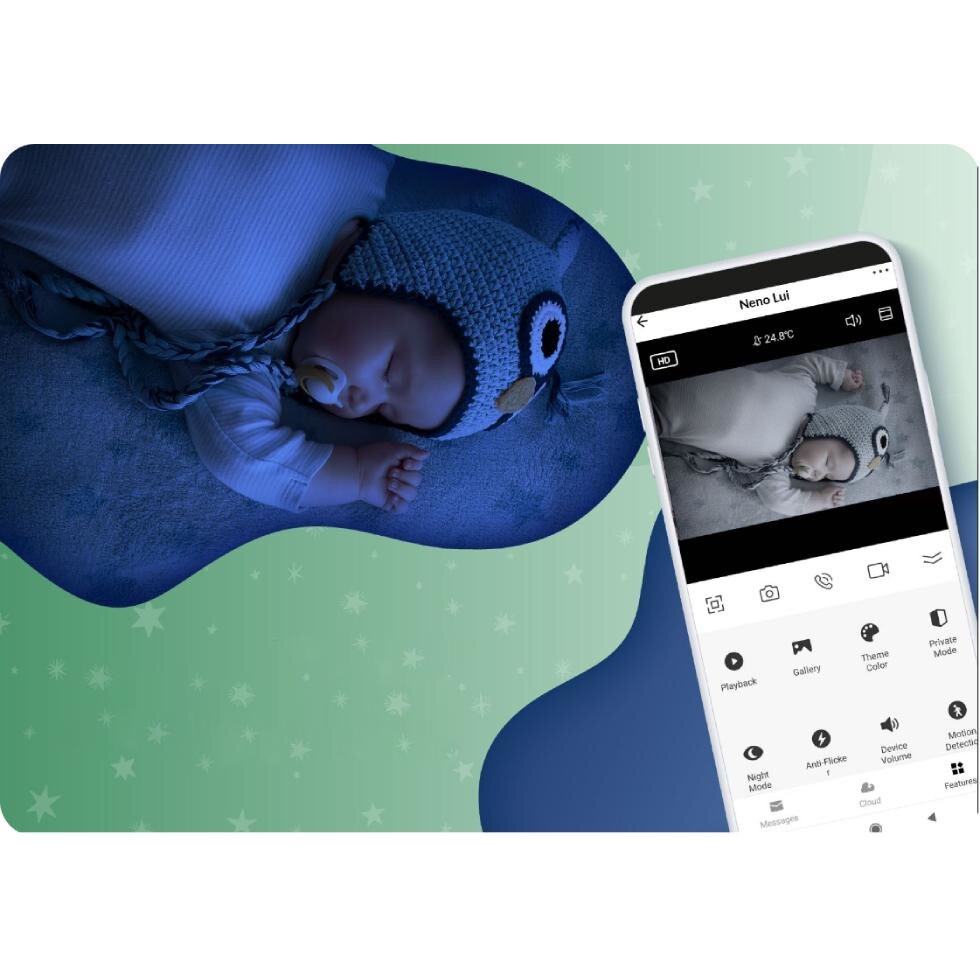 Monitor pentru bebelusi cu camera, Neno, Wi-Fi, Aplicatia Tuya, Verde ...
