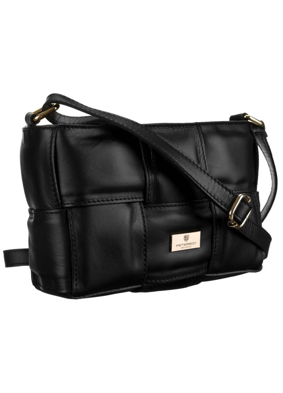 Geanta de umar dama, Peterson, Piele naturala, Model impletit, Negru ...