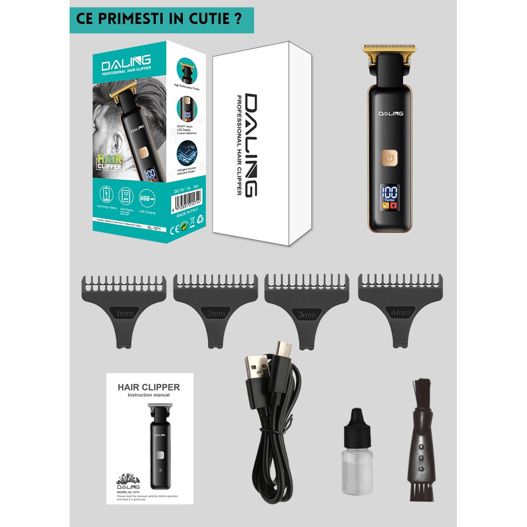 Masina de tuns barba si contur profesionala, DALING, afisaj LED, mod ...