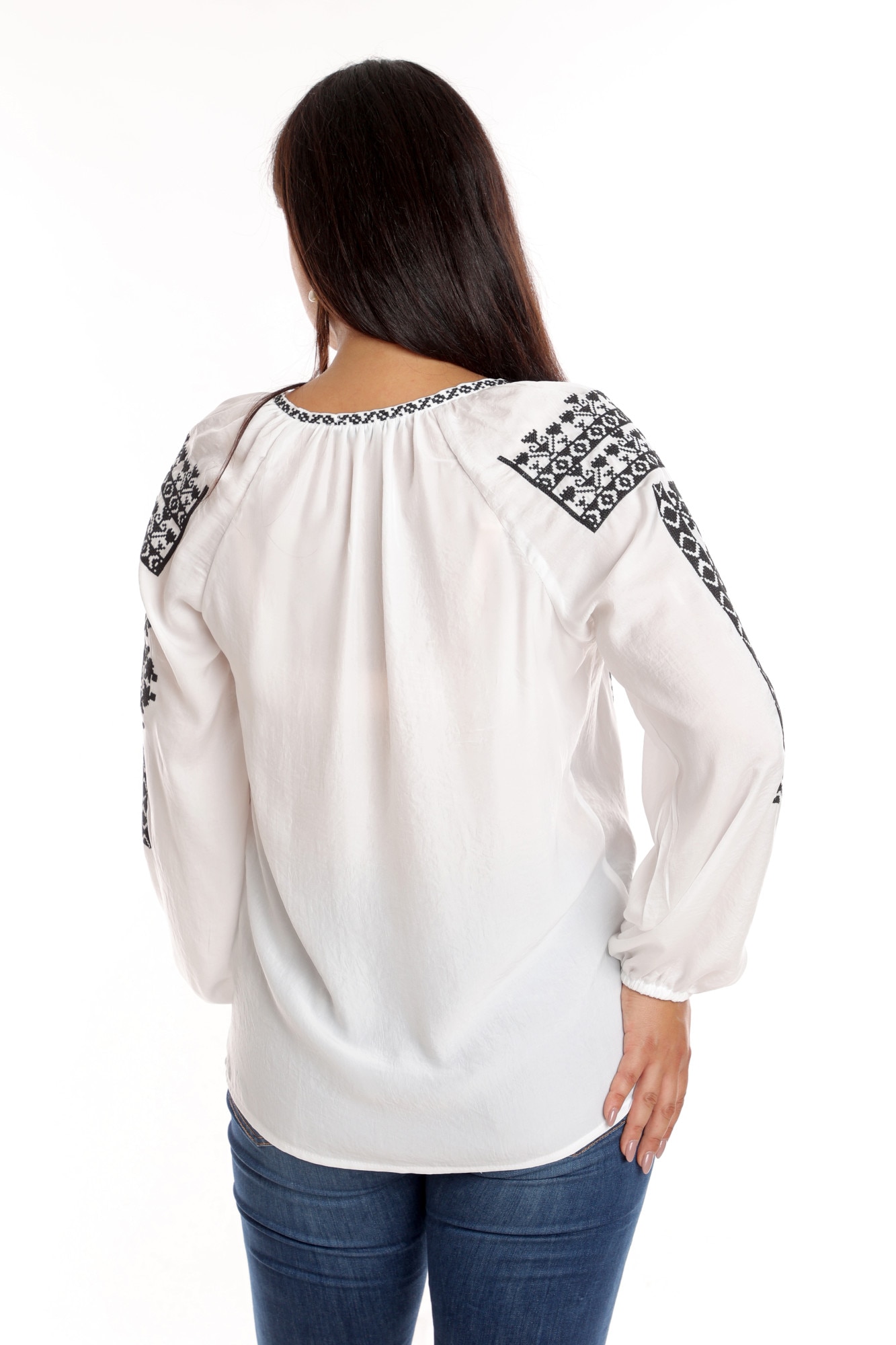 Ie traditionala romaneasca, imitatie matase, alb/negru, Dress To ...