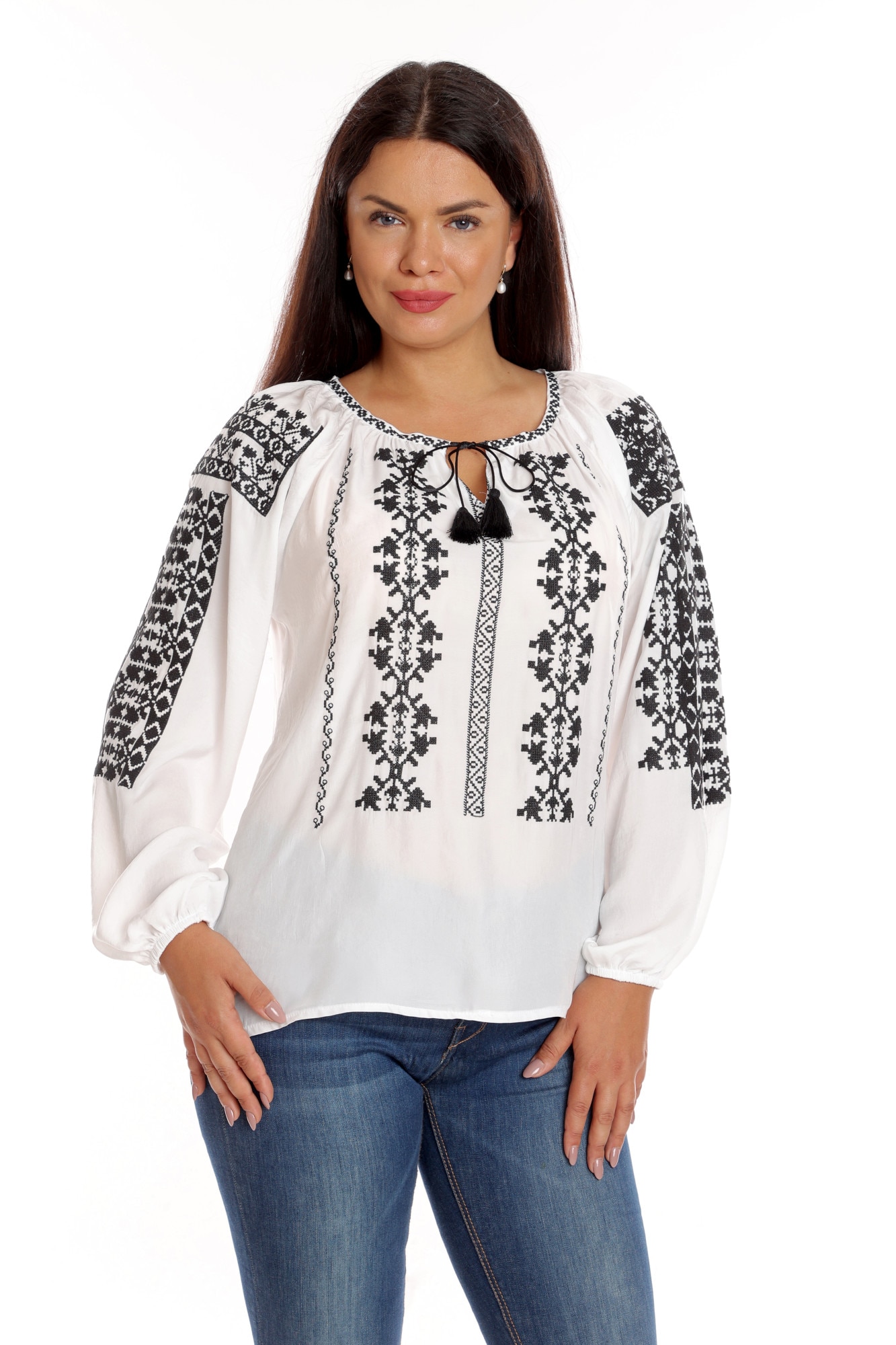 Ie traditionala romaneasca, imitatie matase, alb/negru, Dress To ...