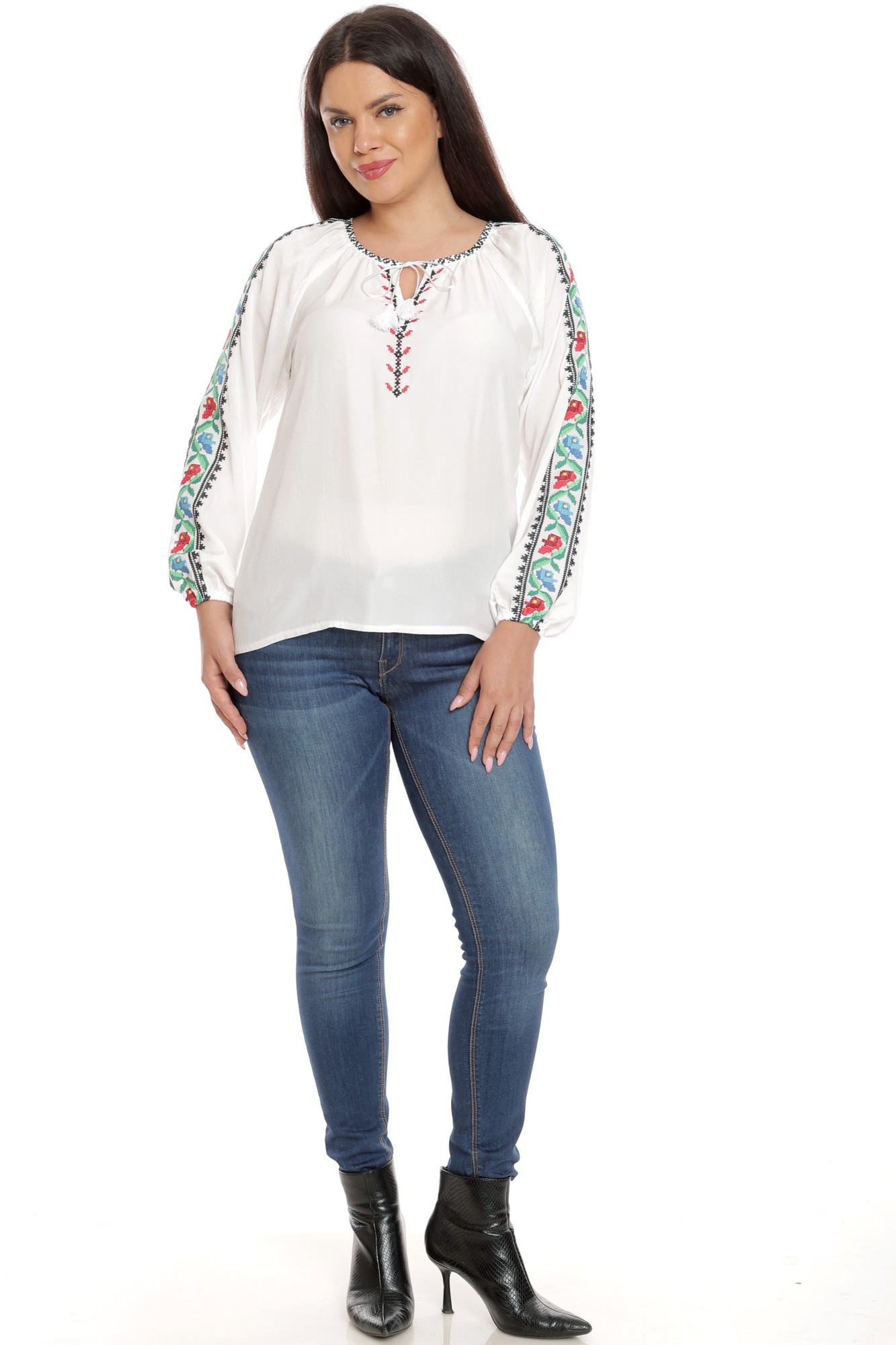 Ie traditionala romaneasca, imitatie matase, alba, broderie florala ...