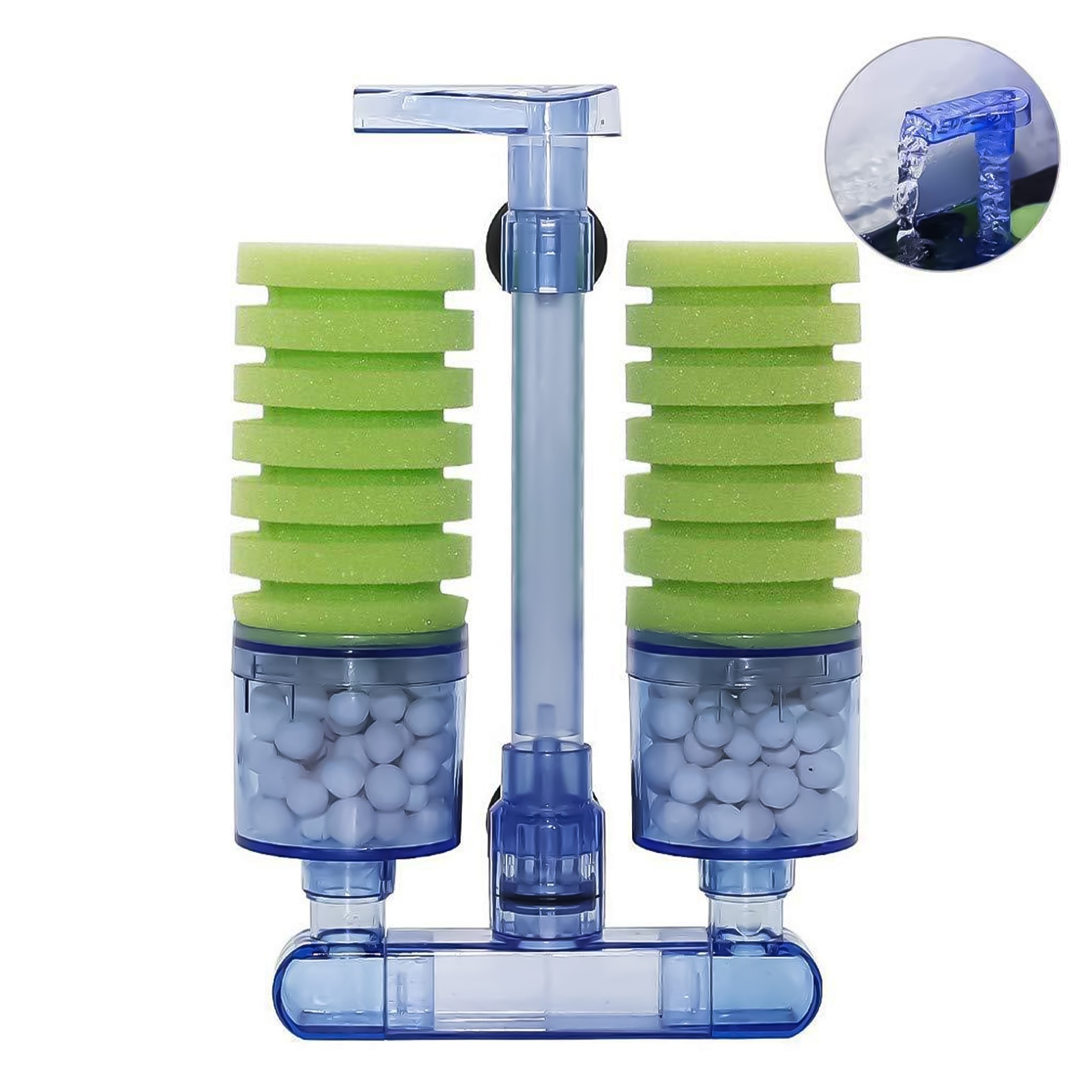 Filtru intern dublu pentru acvariu, Plastic/Burete, Transparent/Verde ...