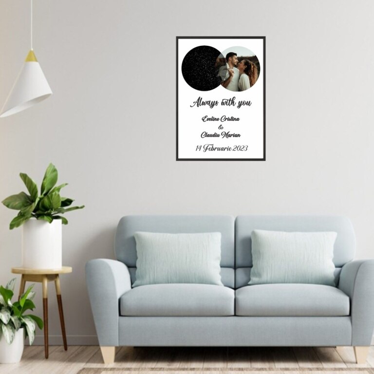 Tablou Personalizat Cuplu, Poza Nume si Data, A3, 40×30 cm, TBS014 ...