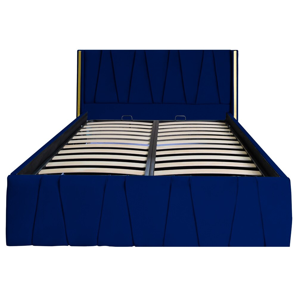 Pat dublu tapitat model Montana 180/200 culoare bleumarin cu somiera ...