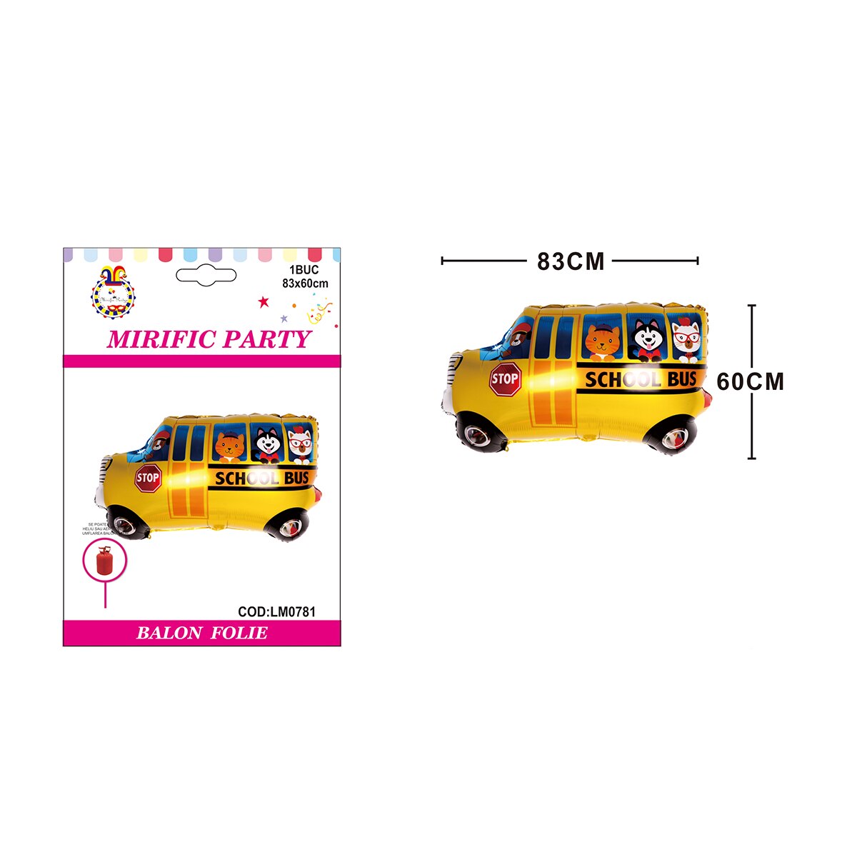 Balon din folie de aluminiu, figurina Autobuz scolar, LM0781, galben ...