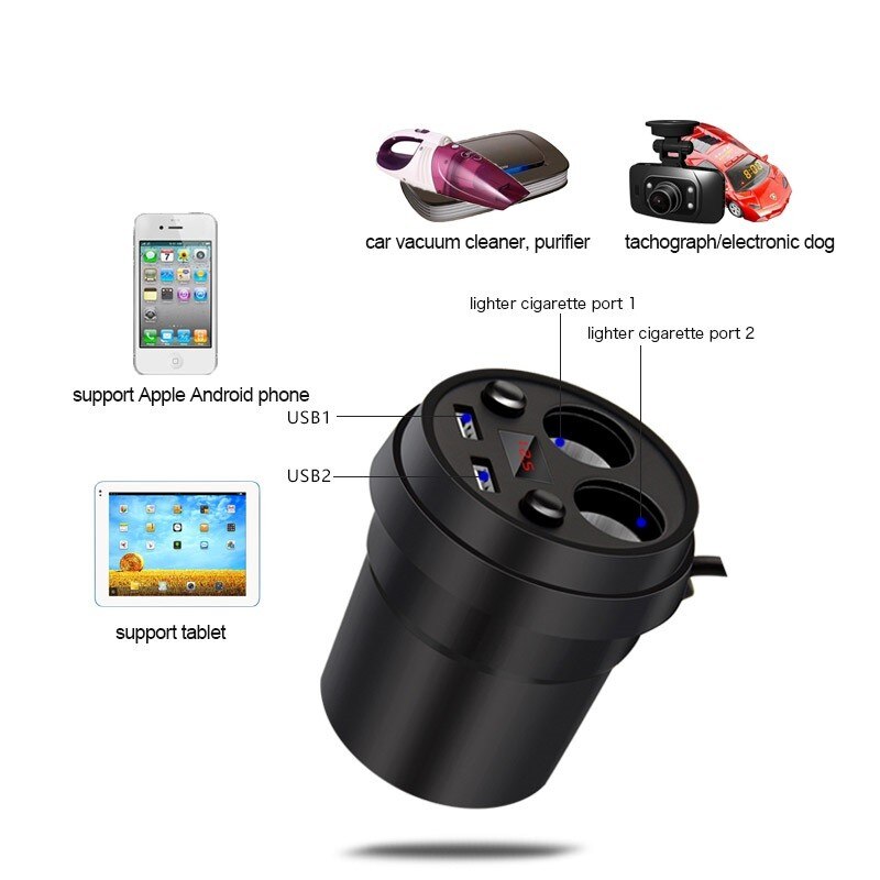 Distribuitor bricheta auto cu 2 prize, 2 mufe USB, afisaj si incarcare ...