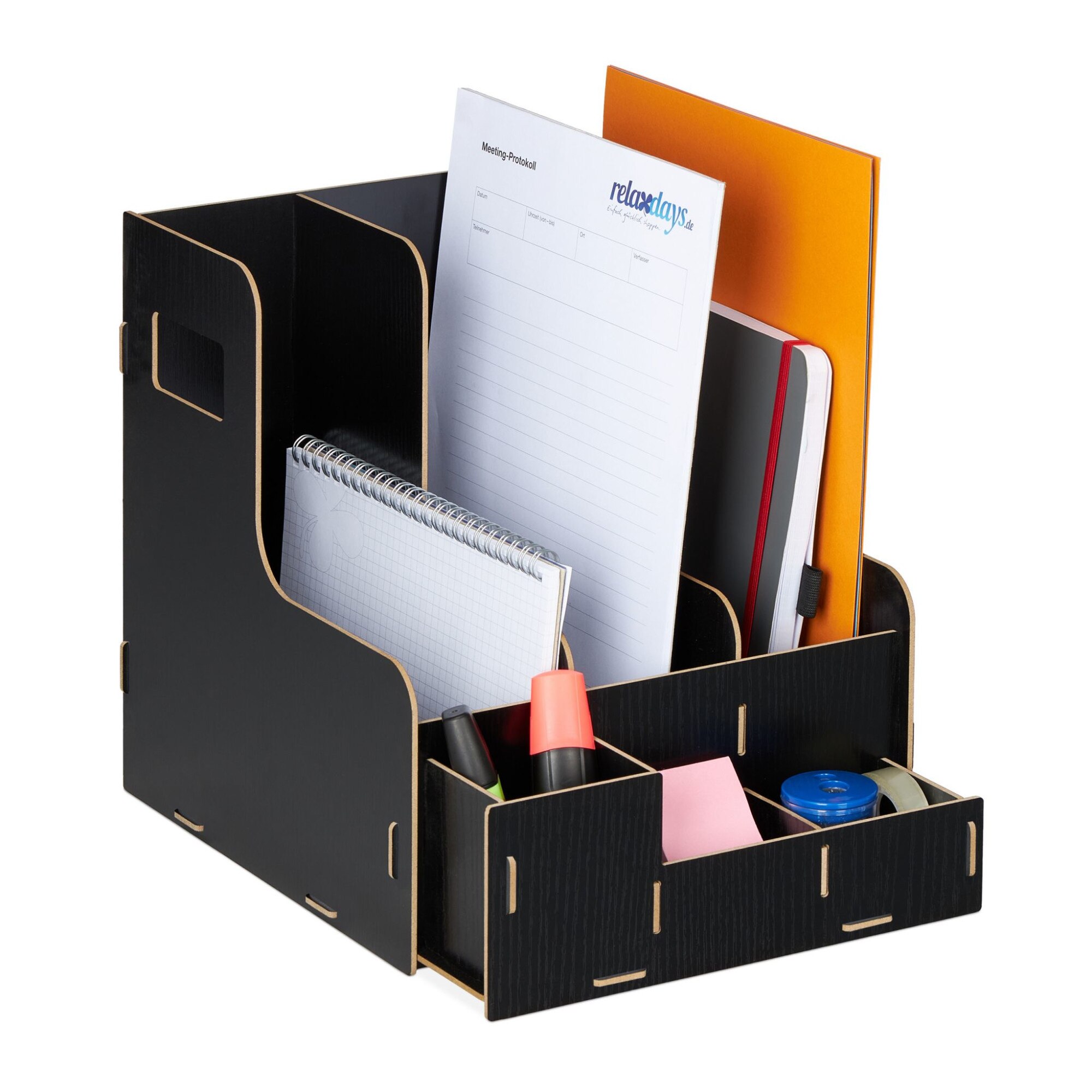 Organizator de birou, fabricat din MDF, 27 x 24 x 31,5 cm, negru - eMAG.ro