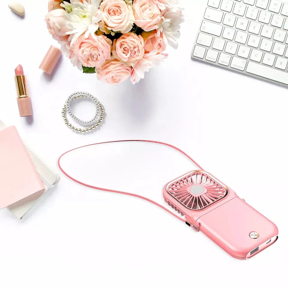 Ventilator portabil si pliabil cu suport de telefon si baterie externa 3000mAH, USB, 3 trepte de ...