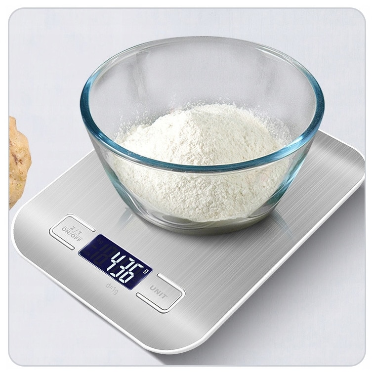 Cantar electronic de bucatarie, plat, ecran LCD, functie TARA, 5kg / 1g, argintiu - eMAG.ro