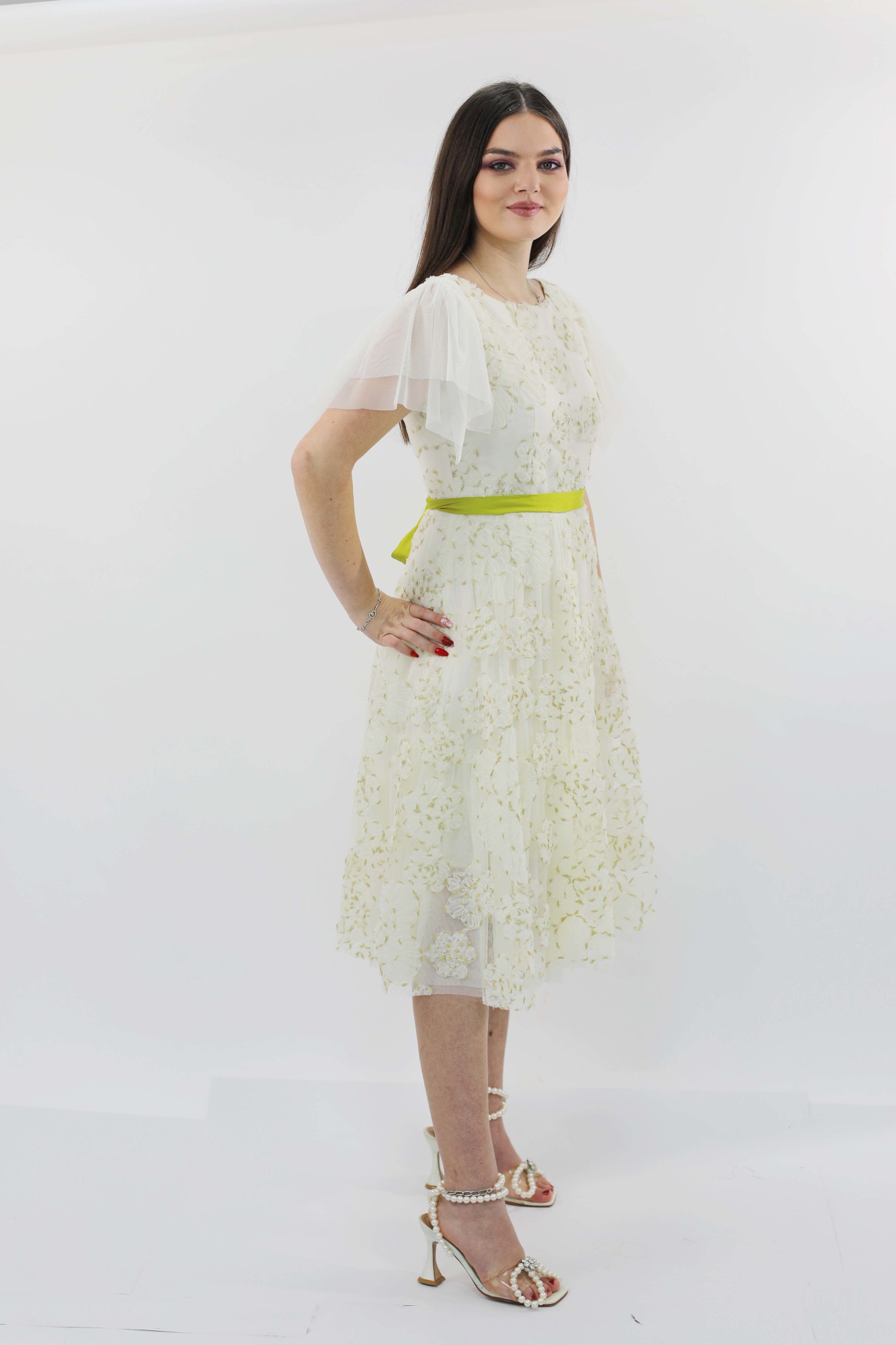 Rochie midi din broderie alb unt CRISYA - eMAG.ro