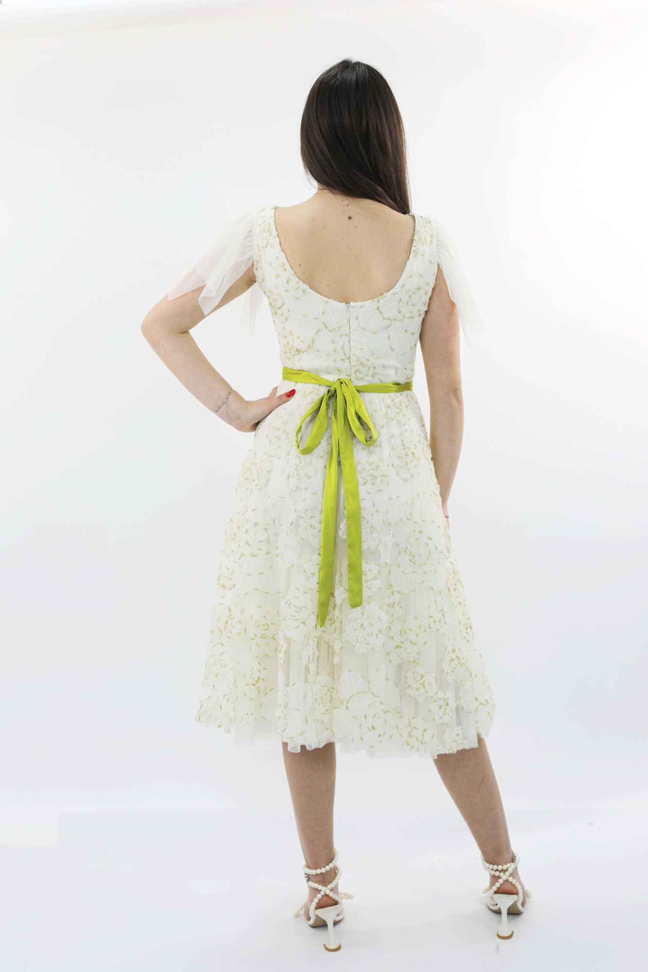 Rochie midi din broderie alb unt CRISYA - eMAG.ro