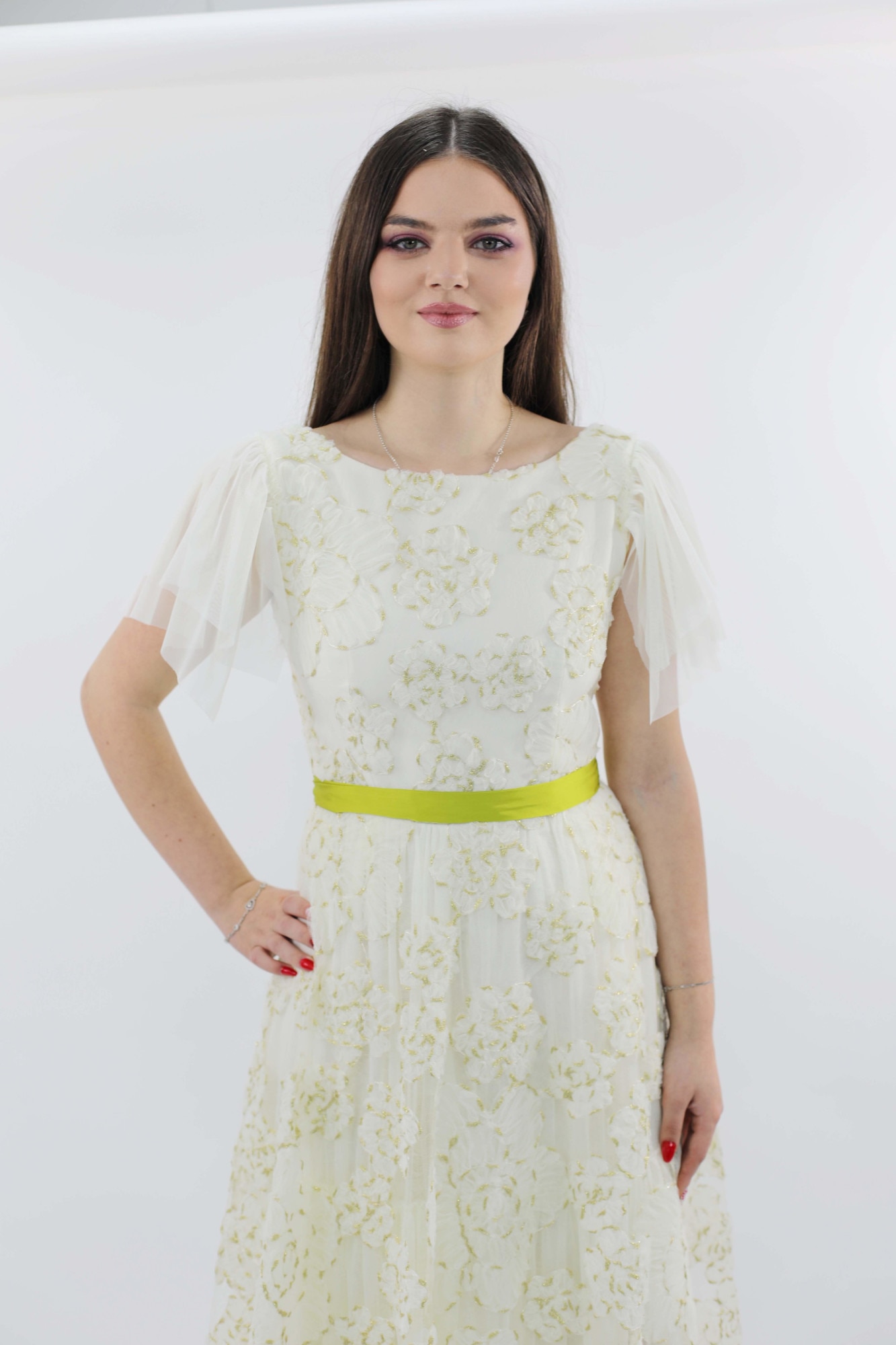 Rochie midi din broderie alb unt CRISYA - eMAG.ro