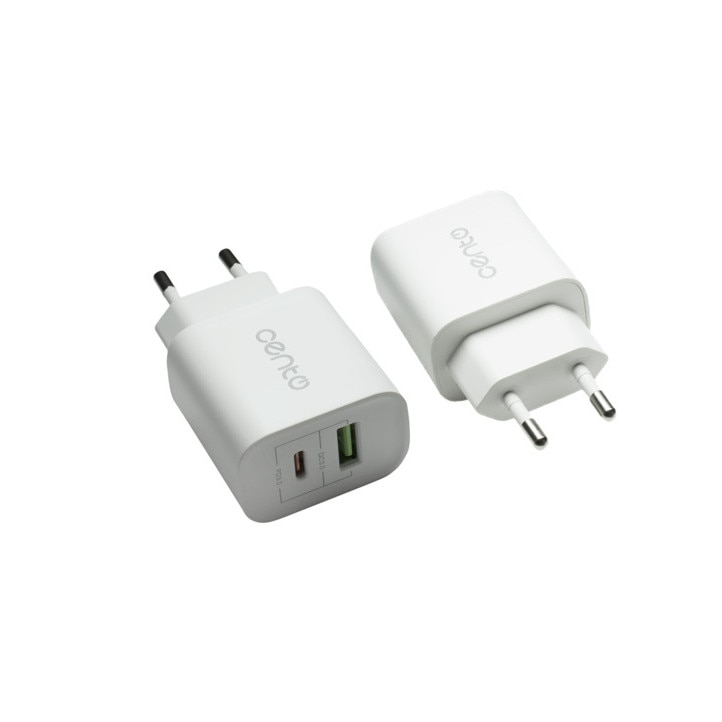 Set Incarcator Retea Fast Charge Cento P212 Alb Cu Cablu De Date