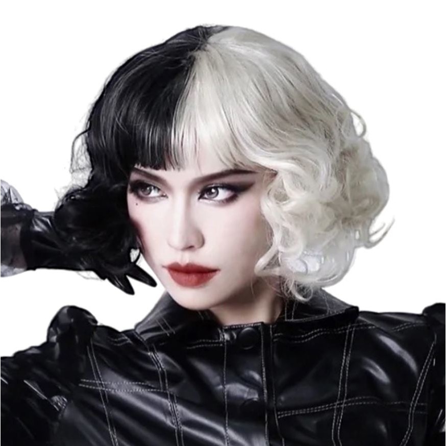 Peruca dama, Par sintetic, 30cm, Rezistent la caldura, Alb/Negru - eMAG.ro