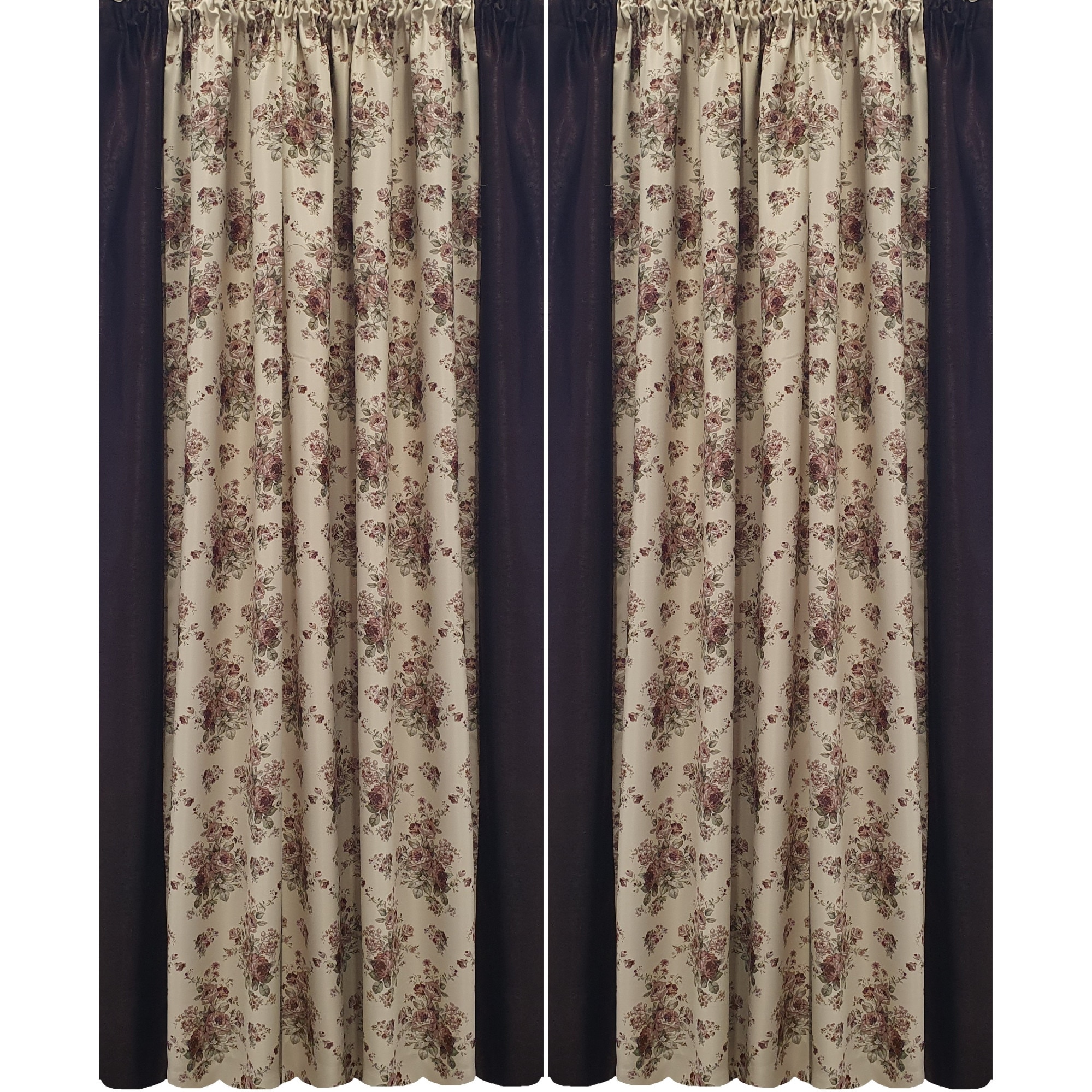 Set 2 draperii DECORINT pe rejansa DR.80 model floral, maro uni ...