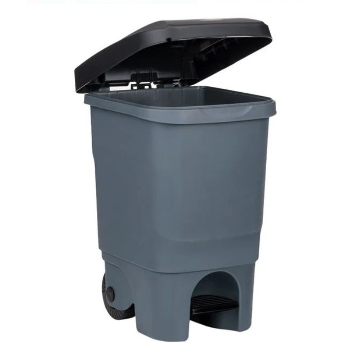Cos de gunoi Negru cu capac si roti, 60 Litri - eMAG.ro