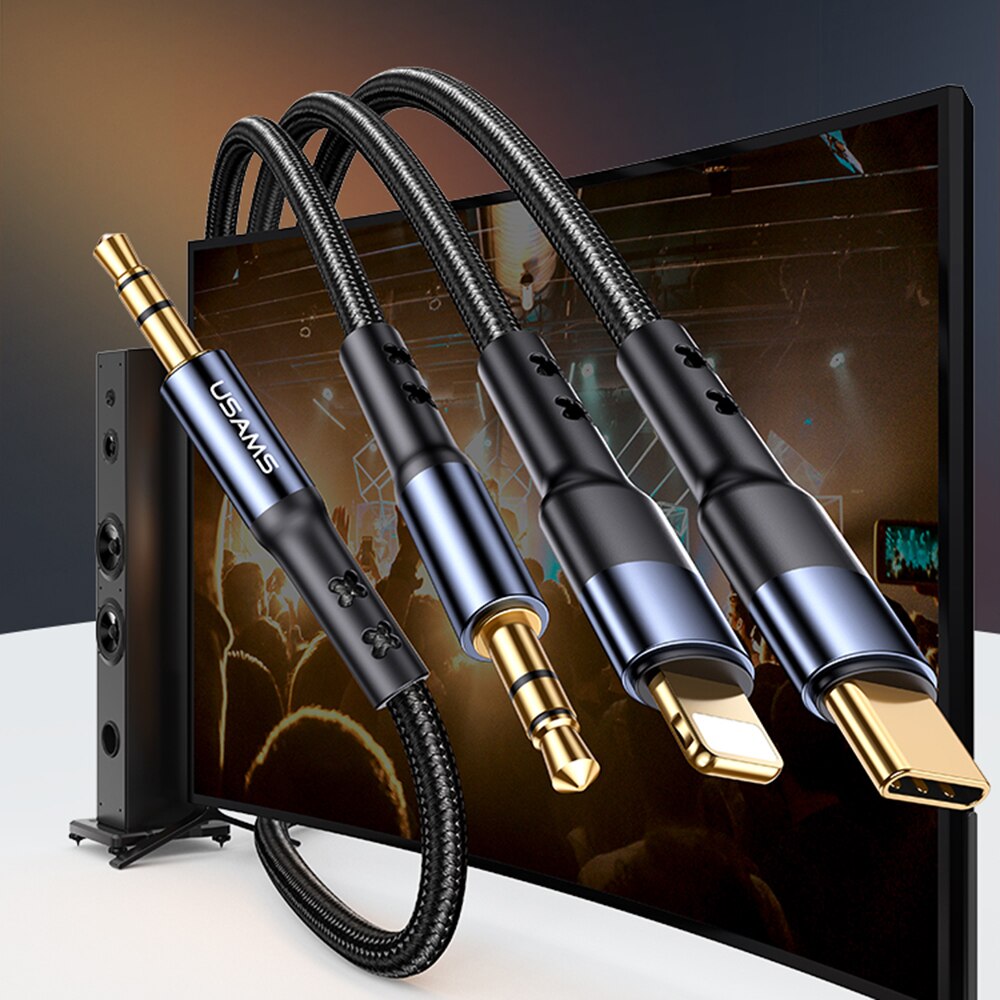 3в1 аудио кабел жак 3 5 мм към жак 3 5 мм Usb Type C дължина 1 2 м