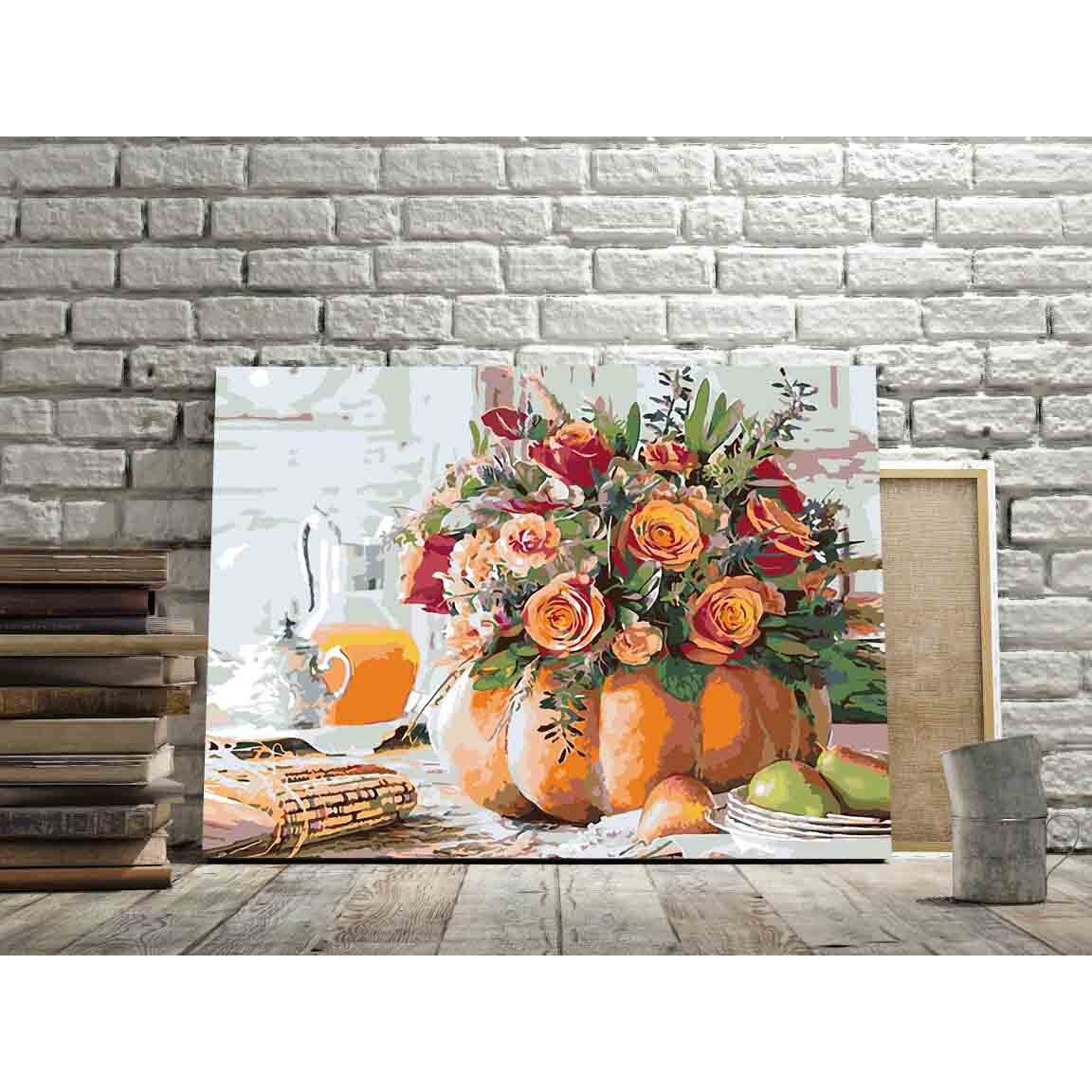 Set pictura pe numere Flori 3318, panza bumbac pe rama lemn, 90x120 cm ...