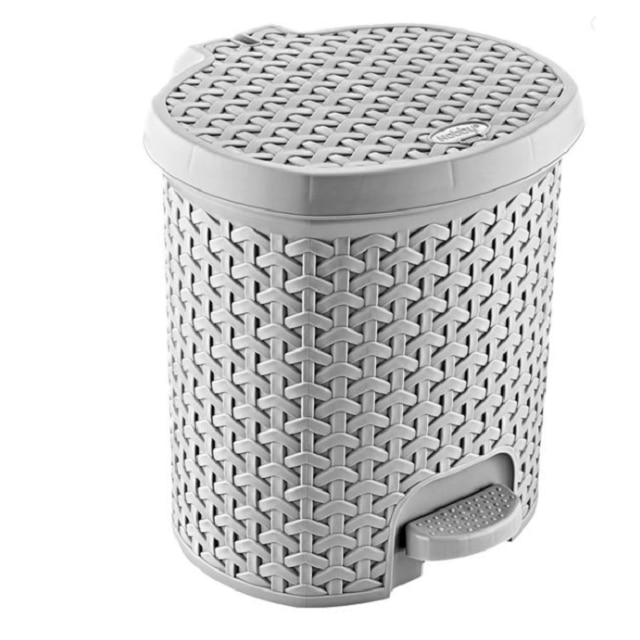 Cos de gunoi cu pedala, plastic, imitatie ratan, gri, 5,5 L - eMAG.ro