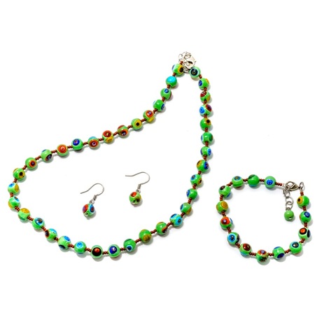 Set bijuterii Mozaic din sticla de Murano verde multicolor - eMAG.ro