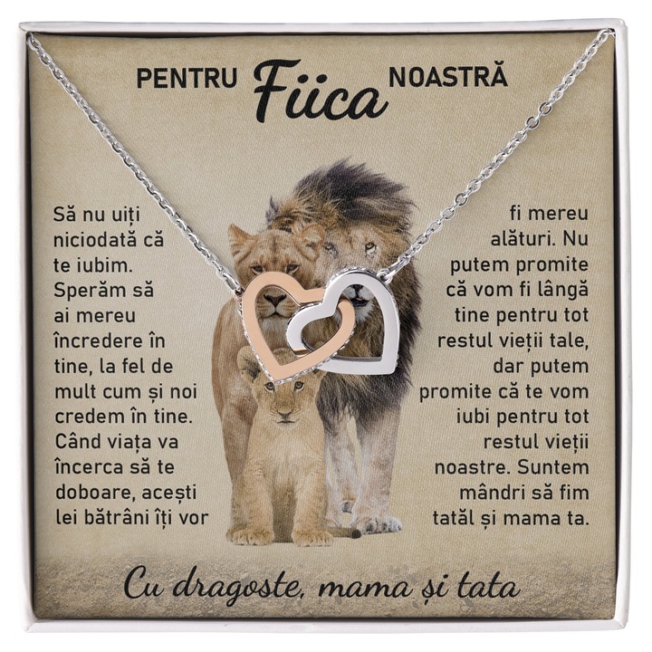 Colier cu inimi impletite cu nota dedicata, Pentru fiica noastra - NAMI ...