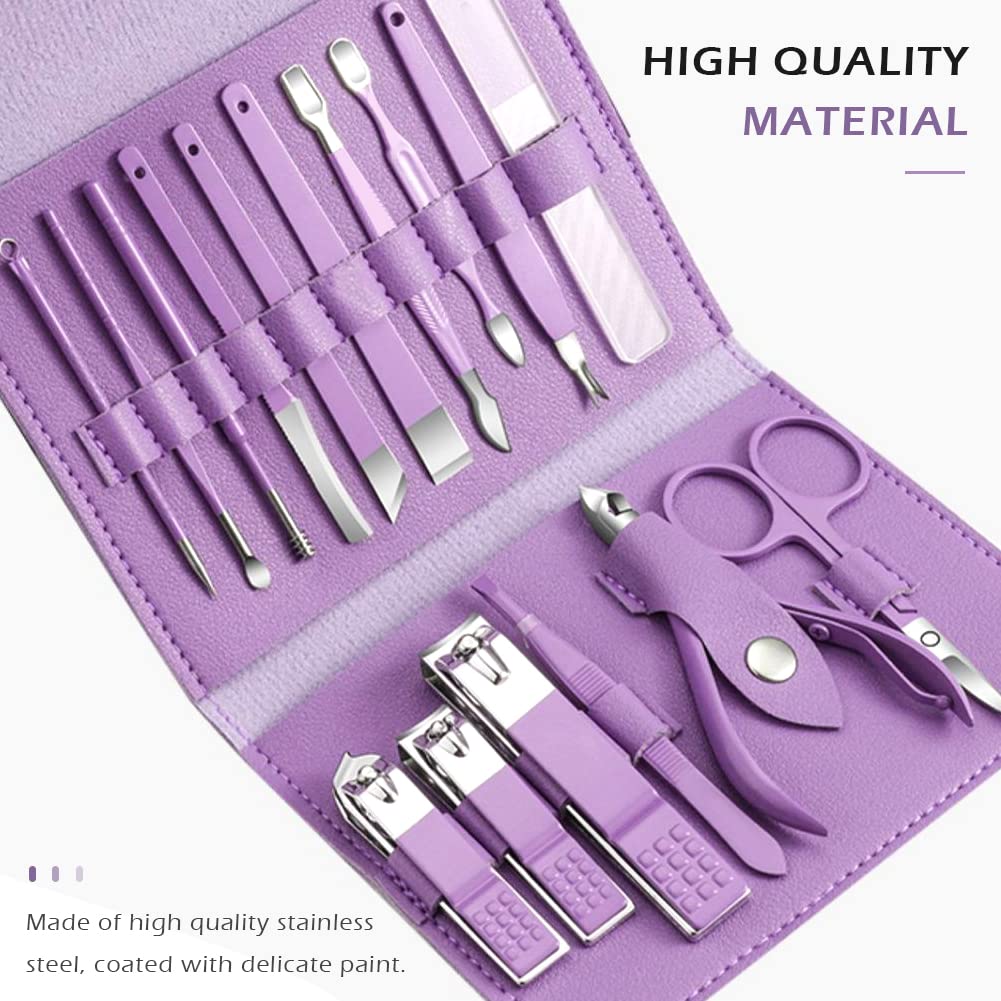 Trusa Manichiura Pedichiura, profesionala, 16 piese, otel inoxidabil, pila de sticla, foarfeca ...