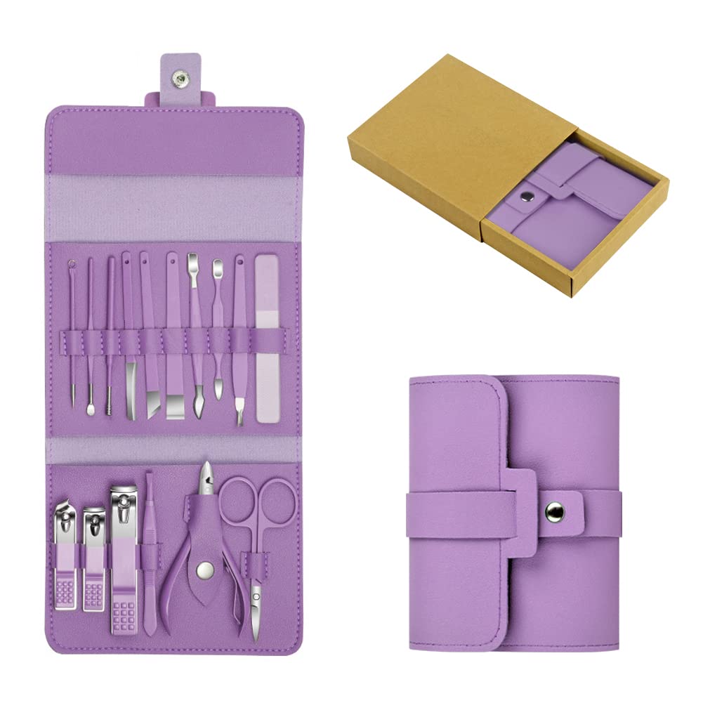 Trusa Manichiura Pedichiura, profesionala, 16 piese, otel inoxidabil, pila de sticla, foarfeca ...