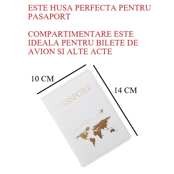 Husa pentru pasaport world cu compartimente material PU alb Clasic ...